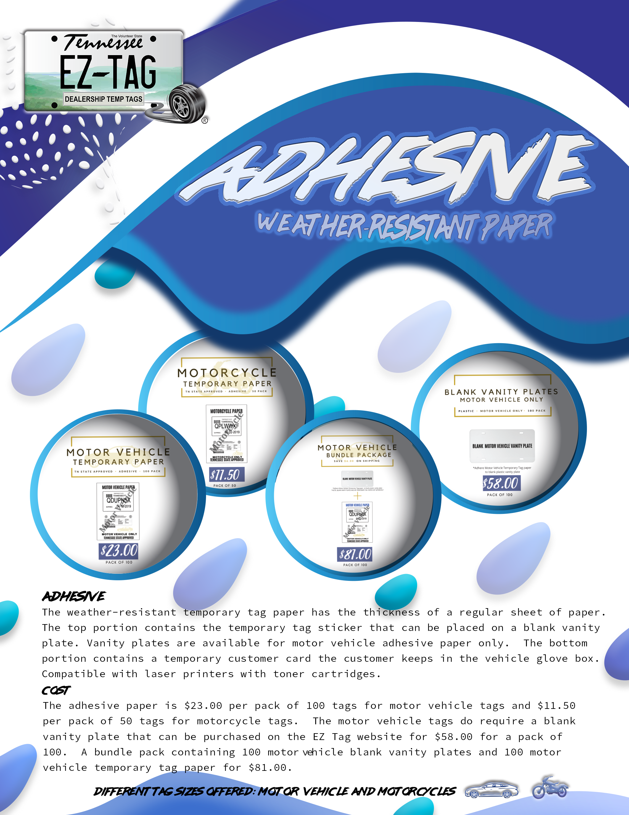 EZ Tag Motor Vehicle Temporary Tag Sticker Paper (100 Pack), BISsupplies